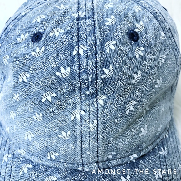 adidas | Accessories | Adidas Washed Denim Monogram Logo Strapback Hat ...